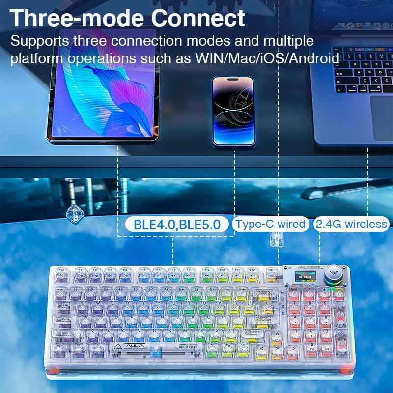 Promo Keyboard Gaming Aula F98pro Fully Transparent Rgb Lcd Smart ...