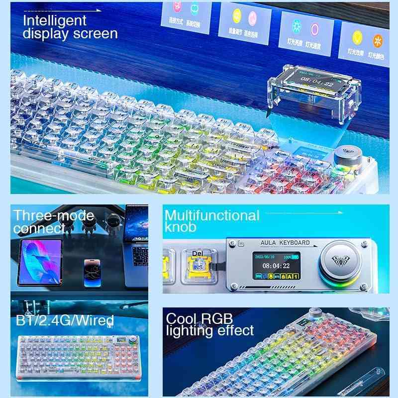 Promo Keyboard Gaming Aula F98pro Fully Transparent Rgb Lcd Smart ...
