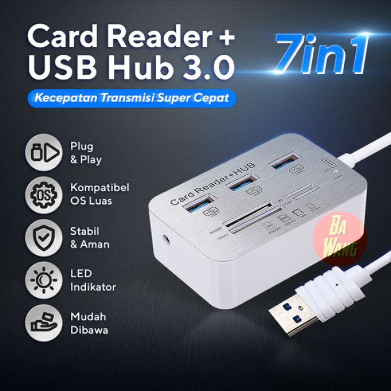 Jual 7in1 Usb 3.0 Card Reader & 3 Ports Usb Hub Ms Micro Sd Mmc M2 Tf Di Seller Velvet Store ...