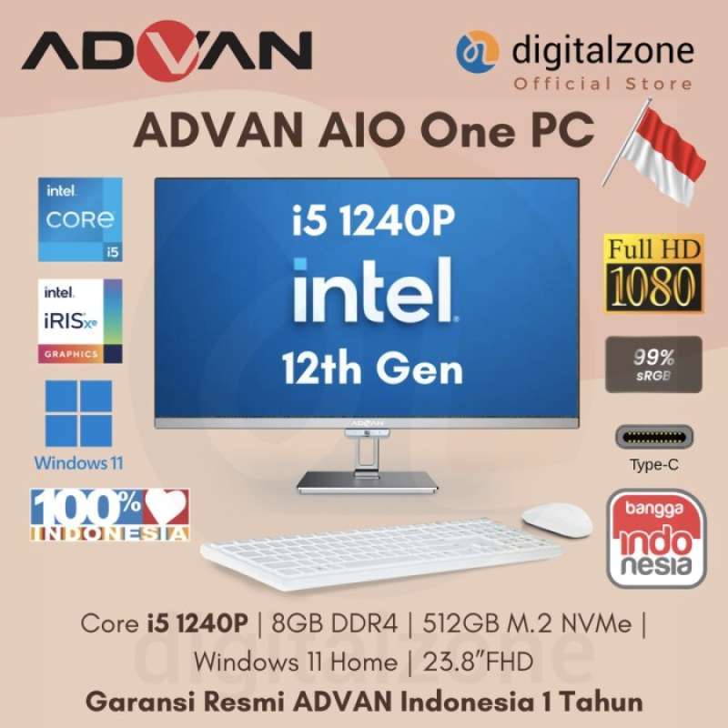 Jual Advan One Pc Aio - I5 1240p 8gb 512ssd 23.8fhd W11 Resmi 1 Thn ...
