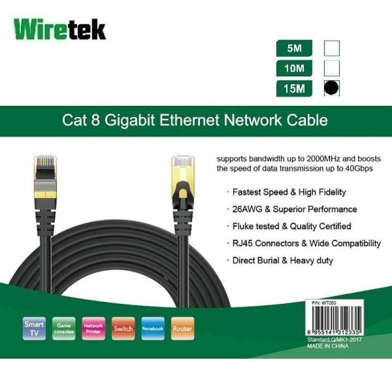 Jual Lan Cat 8 Gigabit Ethernet Network Cable 15 Meter Wiretek Di ...
