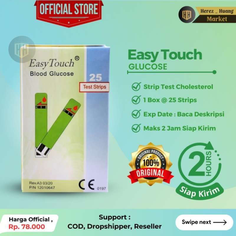 Jual Easy Touch Glucose 25 Strips Original / Easy Touch Test Gula Darah ...