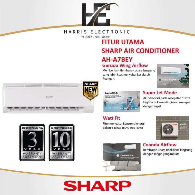 Jual Sharp Ac 3/4 Pk Ah-a7bey Air Conditioner 590 Watt Unit Only Smd Di Seller Harris Electronic ...