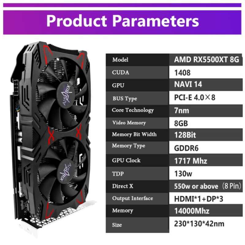 Jual Aisurix Amd Radeon Rx 5500xt 8gb Vga Card Gddr6 128bit New Video ...
