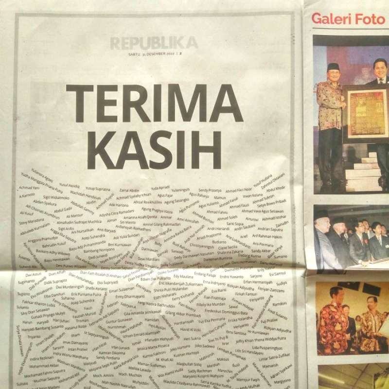 Jual Koran Republika 31 Desember 2022 Edisi Terakhir Perpisahan Di ...