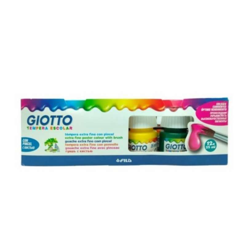 Jual Giotto Tempera Paint 25 Ml Set 12 Warna Free Kuas Cat Poster Air ...