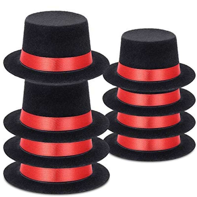 Jual 8 Pieces Felt Top Hats Mini Black Top Hats With Red Ribbon ...