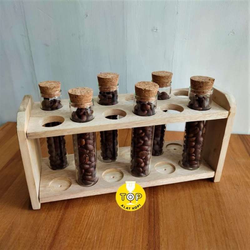 Promo Coffee Tube Display Kopi Set 6 Tabung Besar + Rak Kayu + Tutup ...