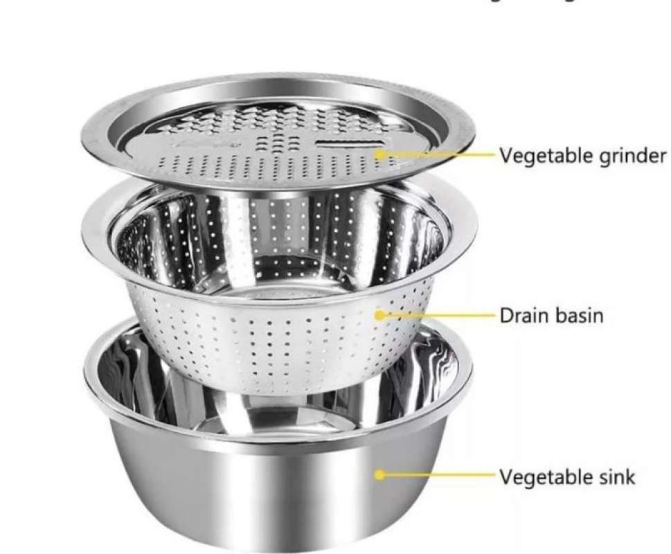 Jual Baskom 3 In 1 Parutan Peniris Wadah Lengkap Stainless Tebal Murah ...