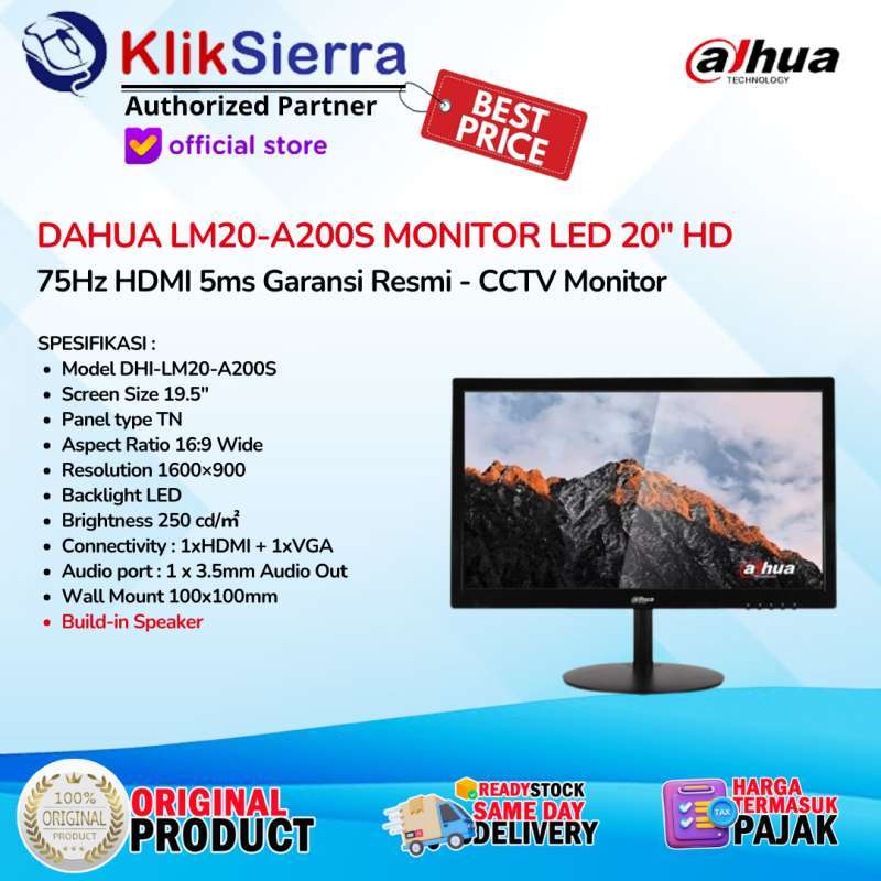 Jual Dahua Monitor Dhi-lm20-a200s Led 20 Inch Hd 75hz 5ms Hdmi Vga With ...