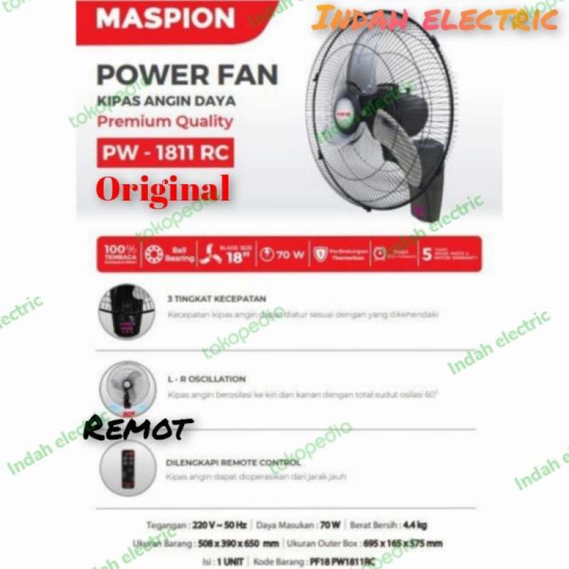 Promo Kipas Angin Dinding Maspion 18 Remot Baling Besi /maspion Pw ...