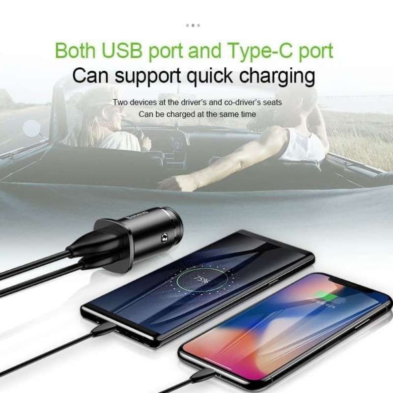 Promo Baseus Car Charger Square Metal 30w Type C Quick Charge Fast ...