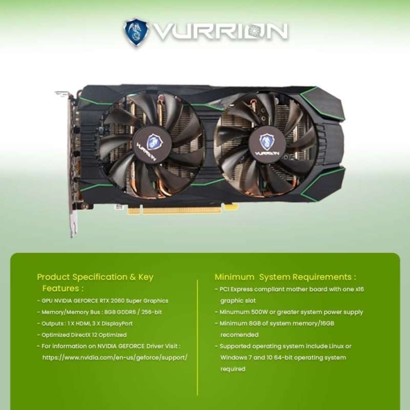 Jual VGA Vurrion Nvidia Rtx 2060 Super 8gb Gddr6 256 Bit VGA Card Di ...