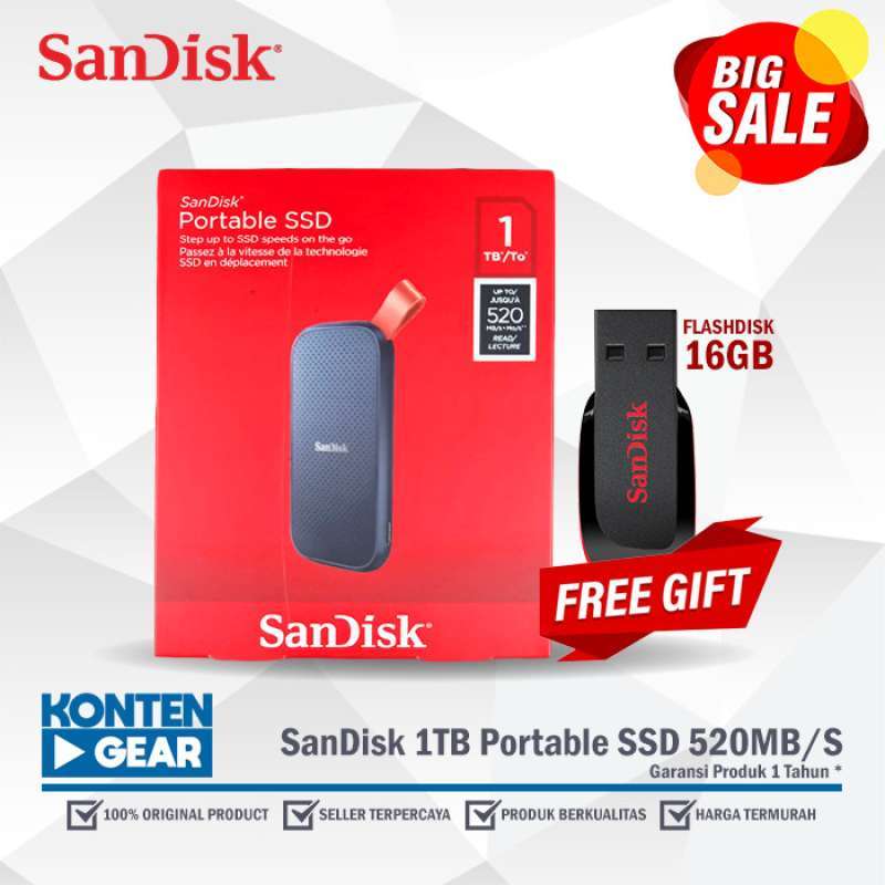 Promo SanDisk 1TB External SSD Portable E30 Original Free Gift USB FlashDisk Diskon 23% di ...