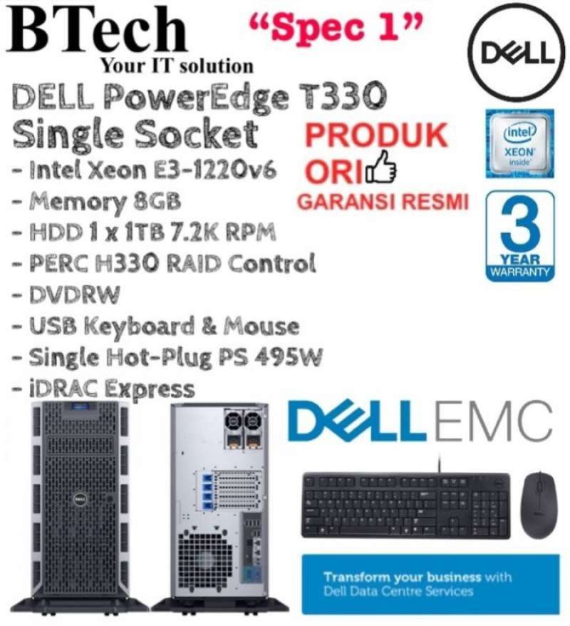 Promo DELL PowerEdge T330 Single Socket Spec 1 Server G13 Diskon 23% di Seller Tikno Store ...