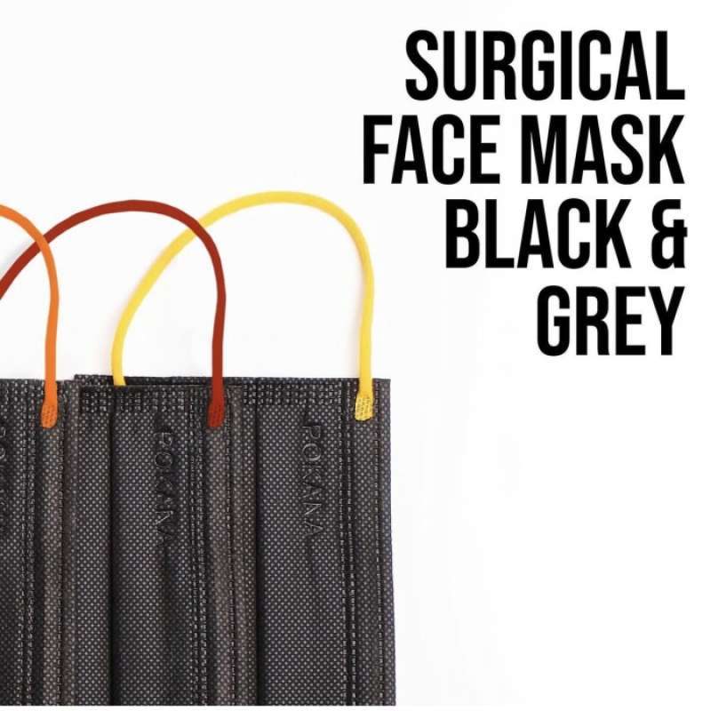 Jual Masker Pokana 3 Ply Earloop Medis Warna Hitam Dan Grey/surgical ...