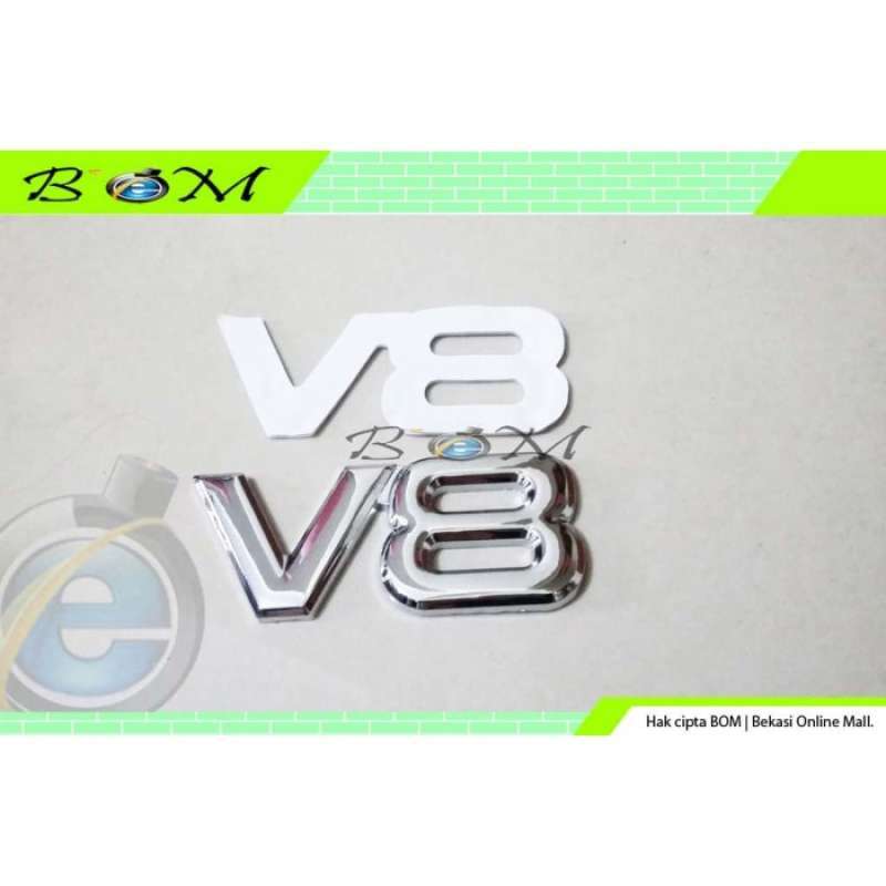 Promo emblem logo Badge Mobil Motor V8 3D chrome krum silver besi ...