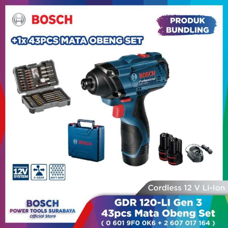 Jual Mesin Obeng Bosch GDR 120-LI Gen 3 Impact Driver + 43pcs Mata ...
