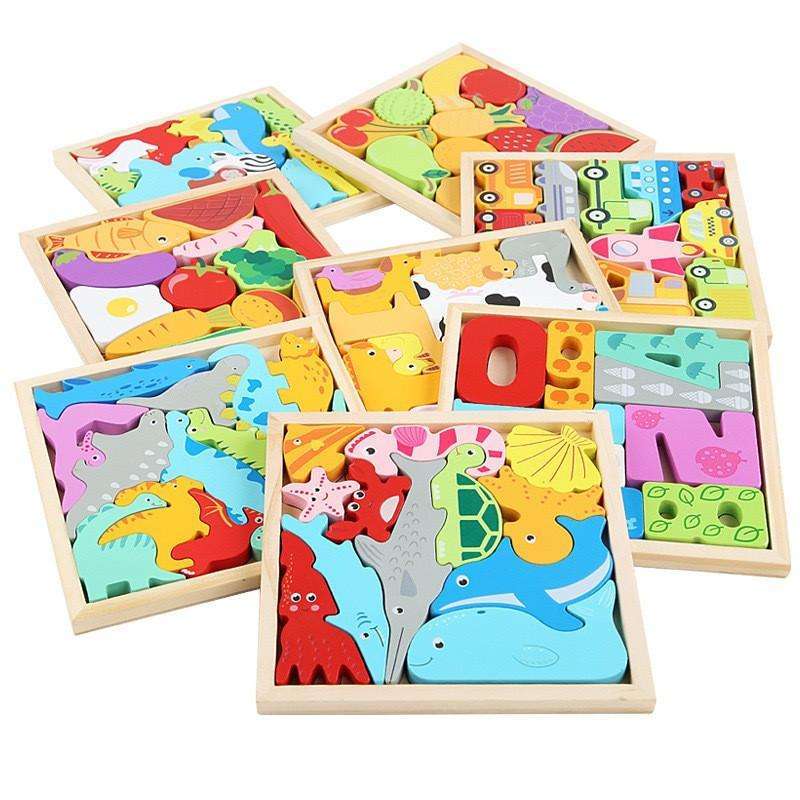 Jual Mainan Edukasi Anak Wooden Jigsaw Puzzle 3D Timbul Karakter ...