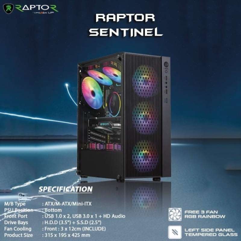 Jual Casing PC Gaming FREE 3 FAN RGB Raptor Sentinel di Seller INOTI ...