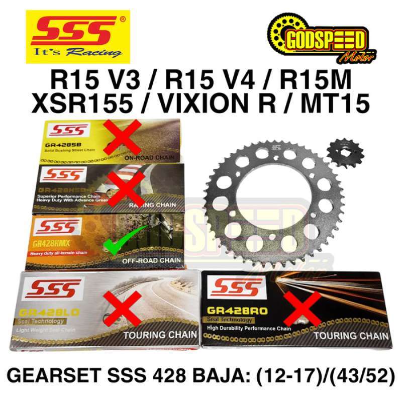 Promo New Gearset/Girset/Gir Set Sss V3 / V3 Rantai 428 Sss Gold Hmx New - HMX BLACK Diskon 7% ...