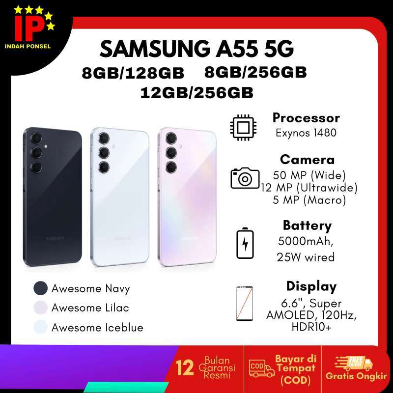 Jual Samsung Galaxy A55 5g Ram 8/128 Gb & 8/256 Gb & 12/256 Gb Garansi Resmi Nasional - Awesome ...