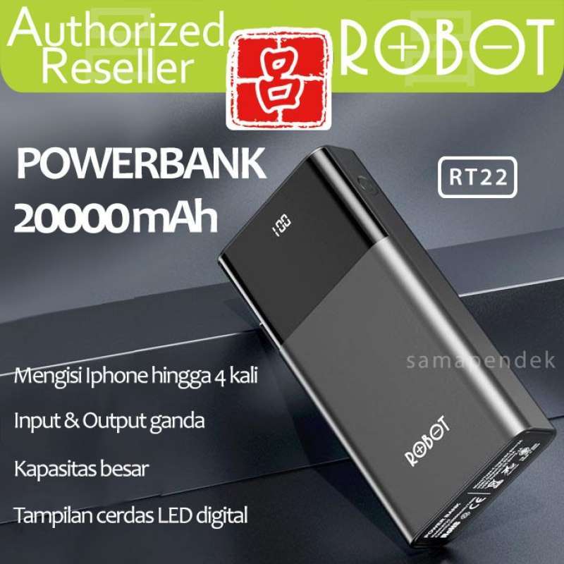 Promo Powerbank Robot Rt22 20000mah Dual Port Input & Output Digital ...