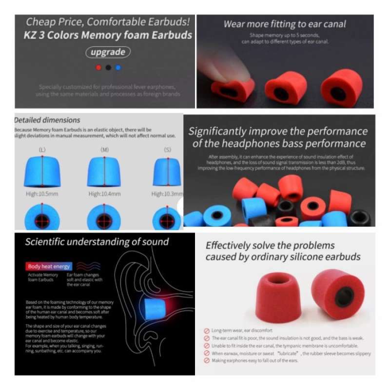 Jual Kz Memory Foam Eartips Earbuds Earphone Silicone Foam Busa Kz Bud ...