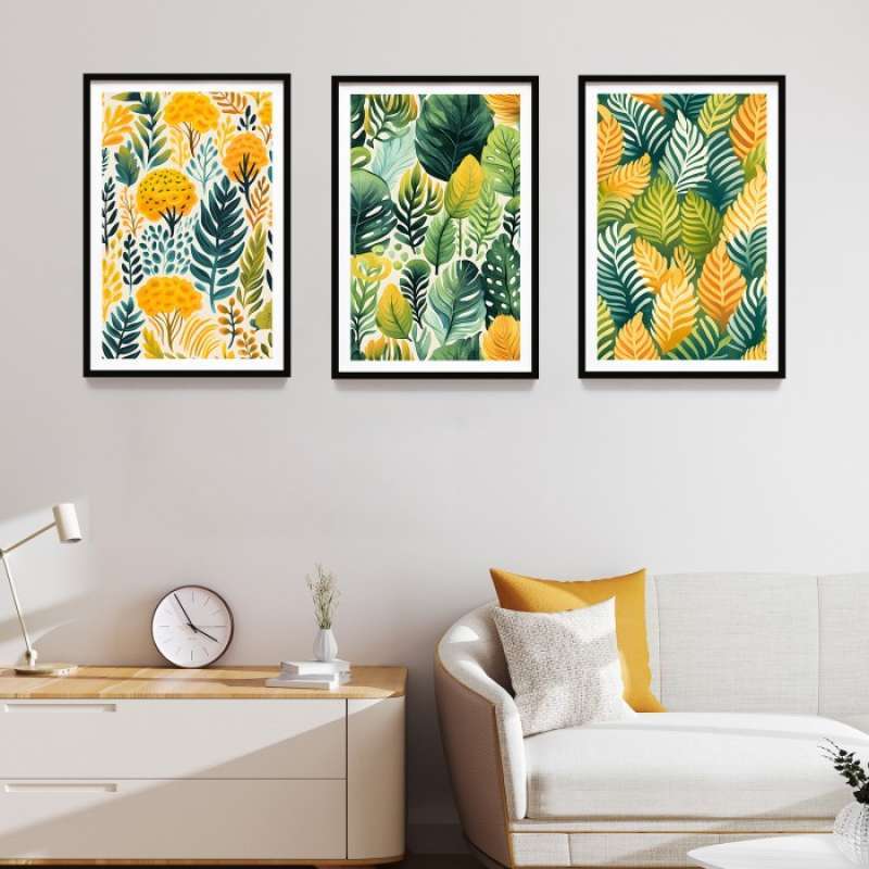 Promo Poster Bingkai Kayu Estetik Lukisan Print Floral Tropical