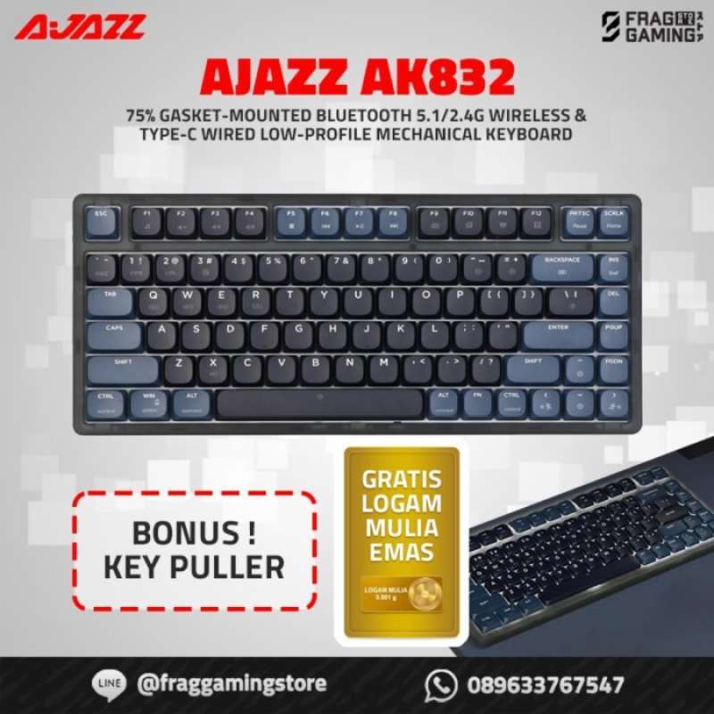 Jual Ajazz Ak832 Low Profile Wireless Mechanical Gaming Keyboard A-jazz ...