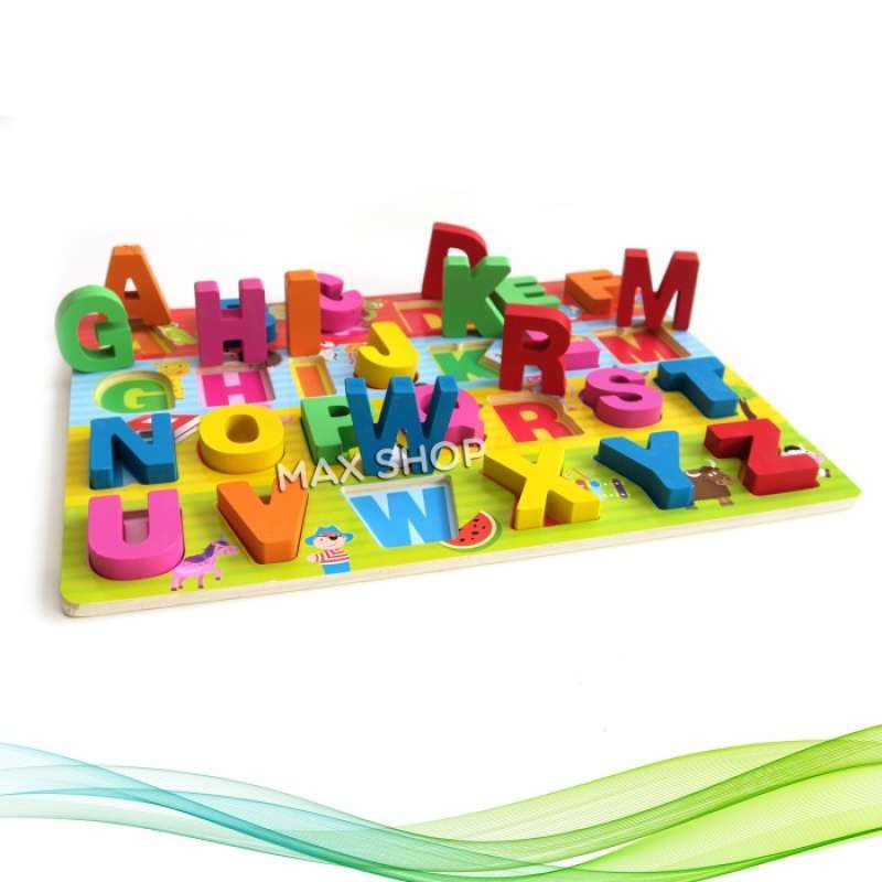 Jual Mainan Edukasi Anak Puzzle Chunky Kayu Gambar Alphabet Huruf Besar ...