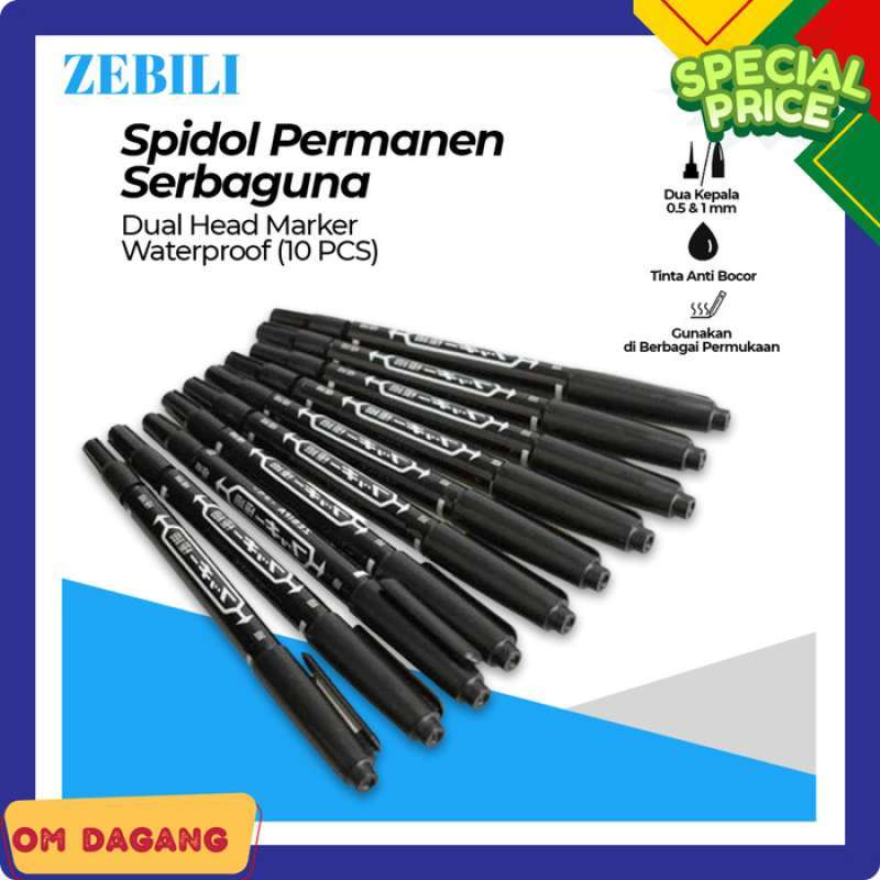 Jual 10 Pcs Zebili Sepidol Spidol Permanen Serbaguna Dua Sisi Dual Head ...