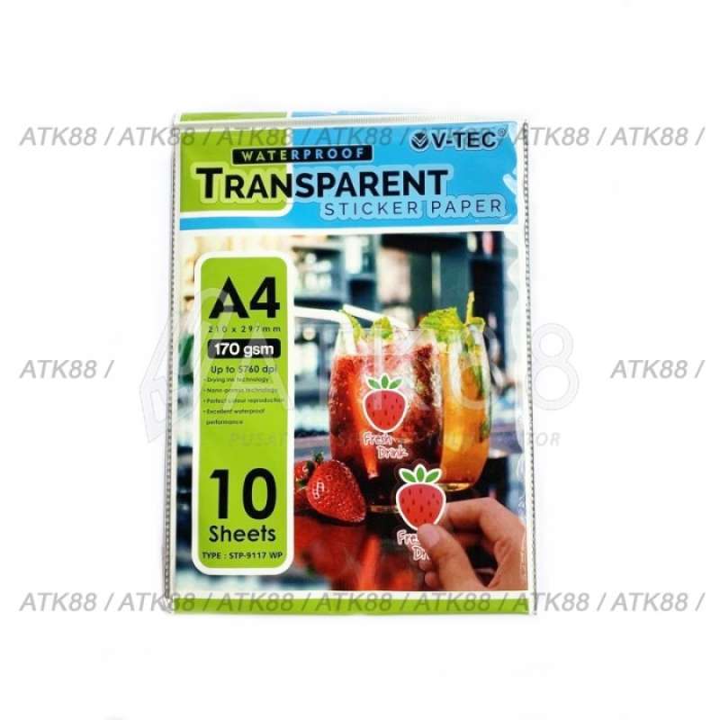 Jual V-tec Transparan Sticker Photo Paper Waterproof A4 170gsm (10 ...