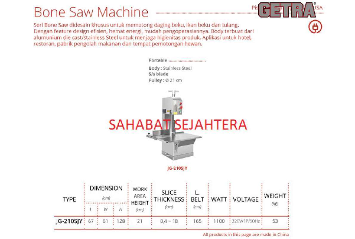Promo Sale Bone Saw Getra Jg210sjy Mesin Pemotong Daging Beku Dan ...