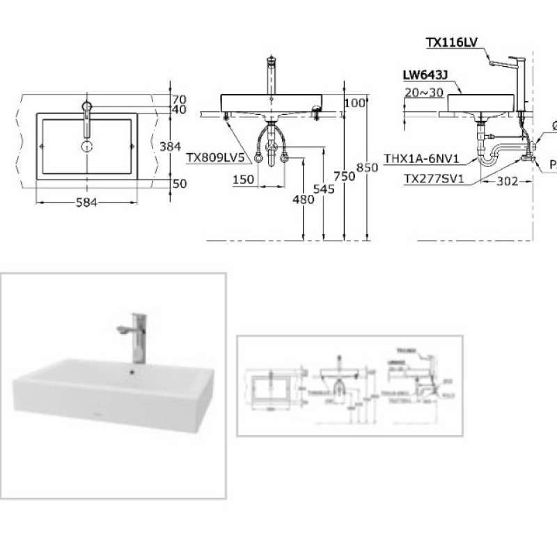 Promo Wastafel Toto Lw 643 J / Lw643j Full Set Kran Dingin Tx123lesn ...
