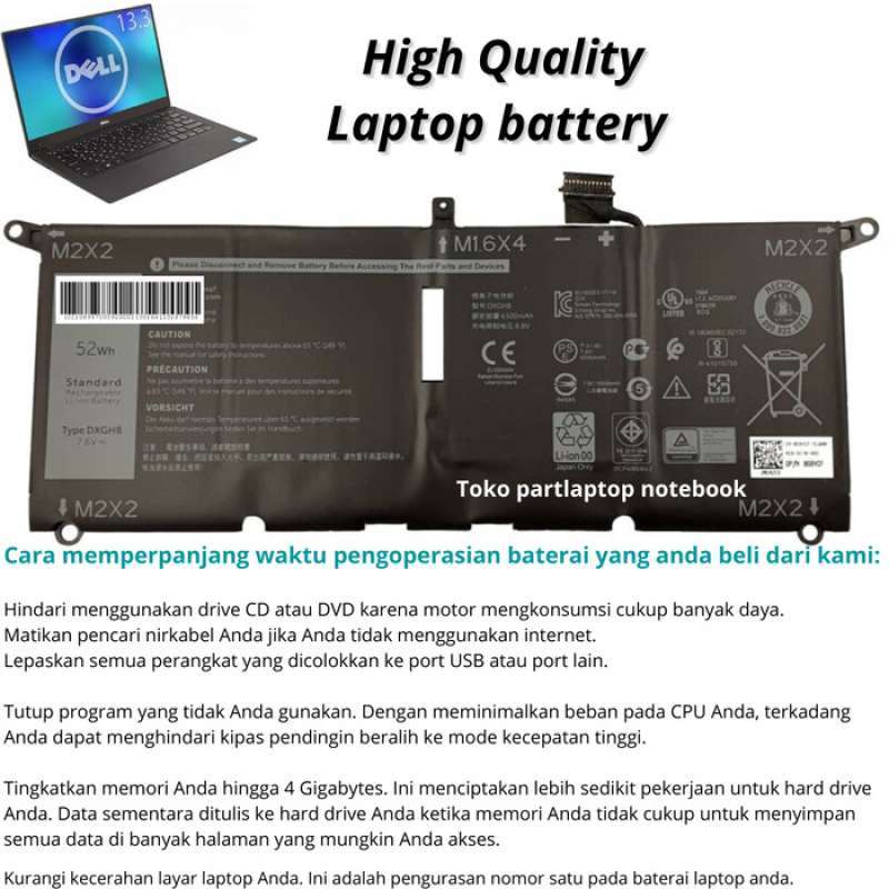 Promo Baterai Laptop Dell Xps 13 9370, Dell Xps 13-9370, Dell P82g ...