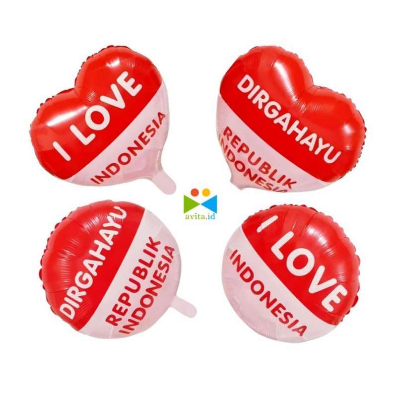 Jual Balon Foil Merah Putih Hati Bulat 18 Inch / Balon Foil Merah Putih ...