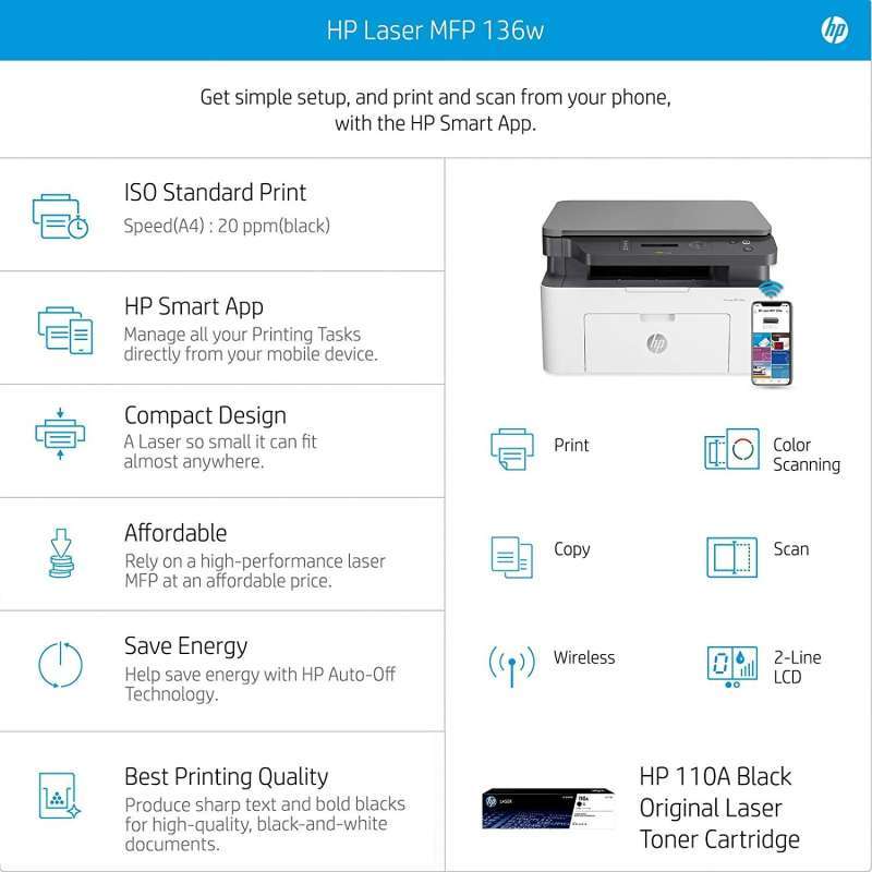 Promo Printer Hp Laser Mfp 136w Diskon 9% Di Seller Print Scan Copy ...