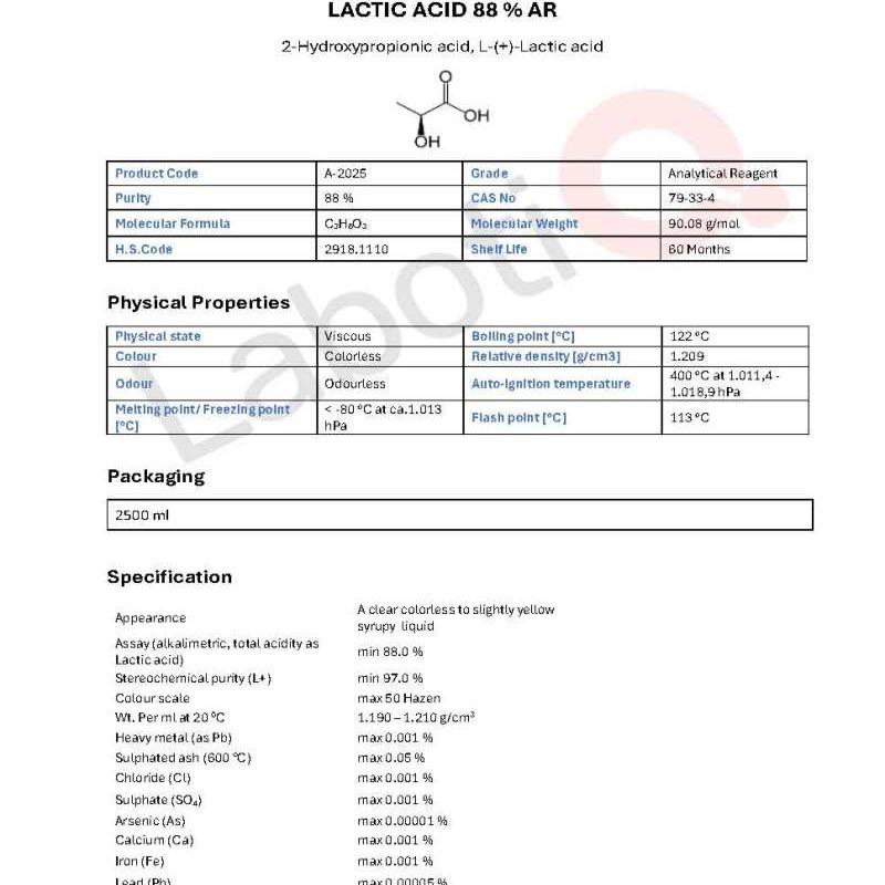 Jual Lactic Acid 88% Ar - 500 Ml | Asam Laktat 88% Grade Ar | Labotiq ...