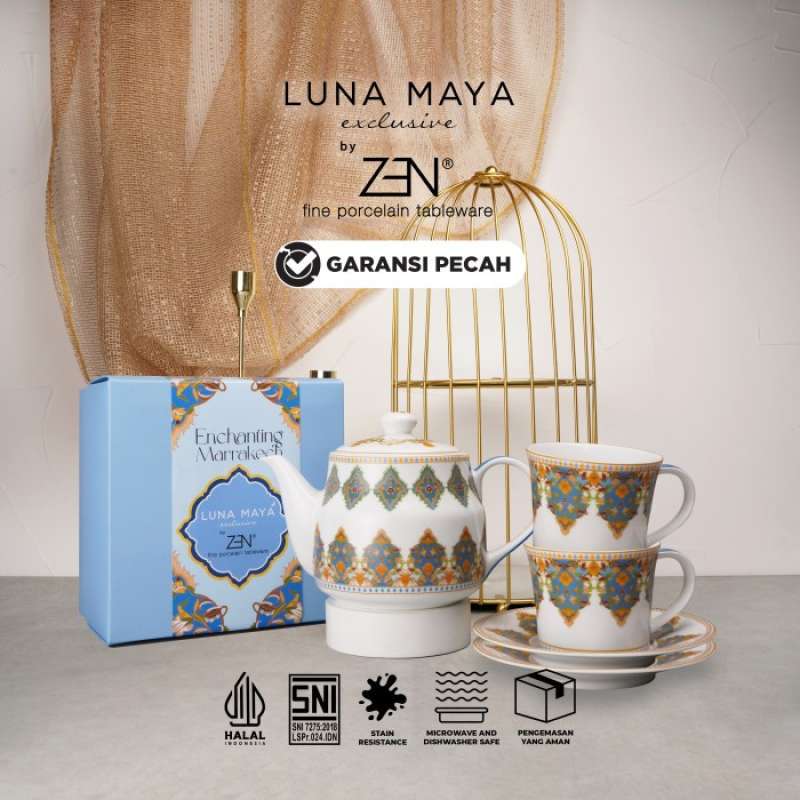 Jual ZEN X LUNA MAYA Tea Set 1 Teko 2 Cup Saucer Marrakech White + Box ...