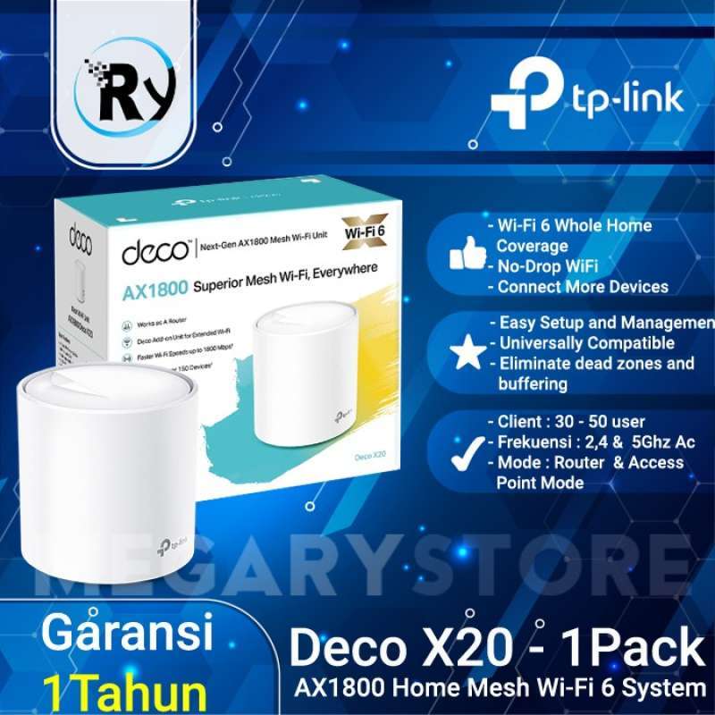 Promo DECO X20 1 PACK AX1800 Whole Home Mesh Wi-Fi 6 System Diskon 23% ...