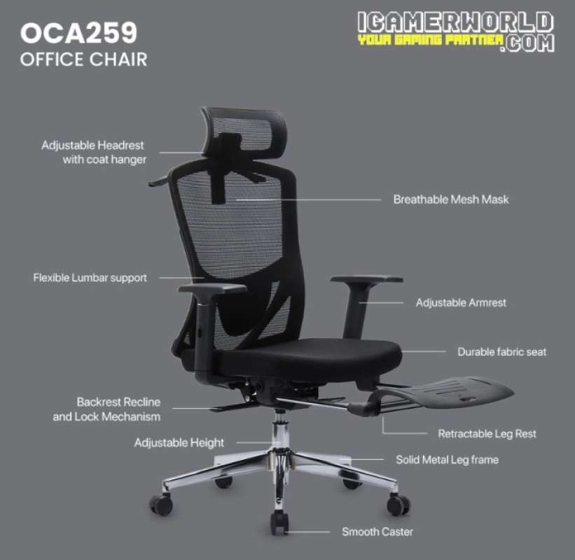 Jual Fantech OCA259 Kursi Kantor Kerja Jaring Footrest Premium Office ...