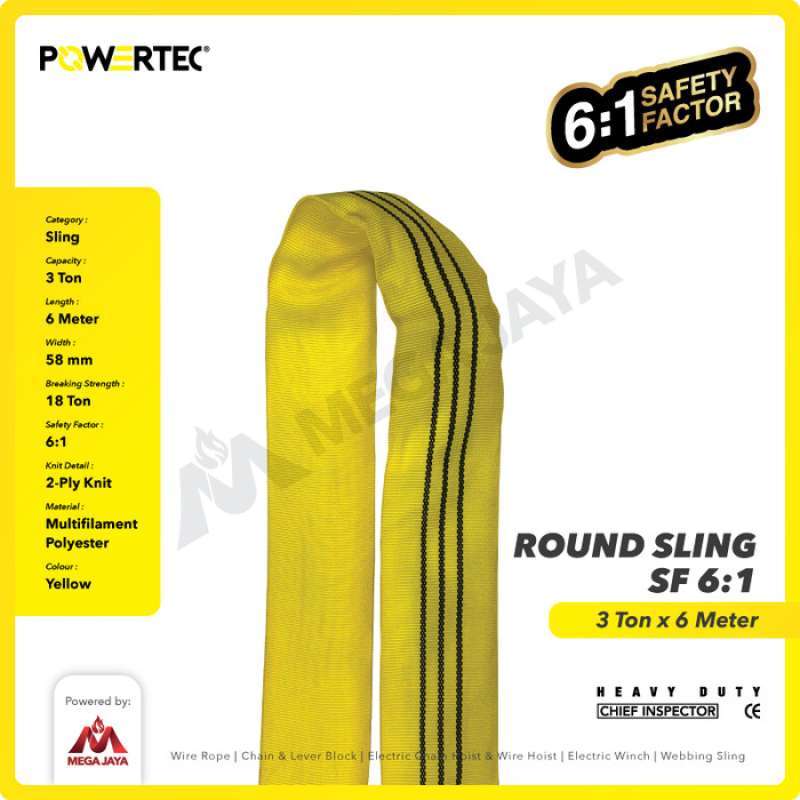 Promo Round Sling / Roundsling 3 Ton x 6 Meter POWERTEC Double Jacket ...