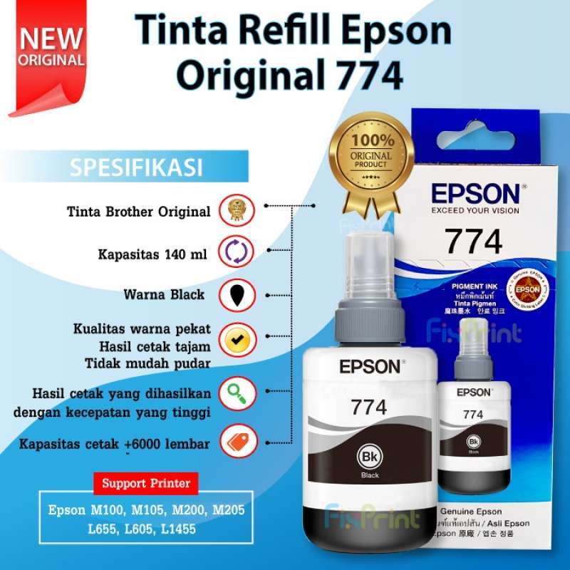 Jual Tinta Refill Botol Original 774 T774 T7741 Black, Printer M100 M ...