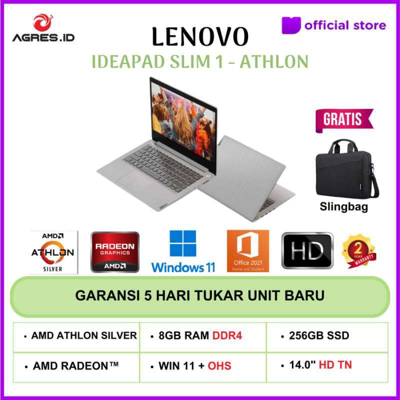 Jual LENOVO IDEAPAD SLIM 1 14 Athlon Silver 3050U 4gb/8gb 256ssd Radeon 14.0 Win 11+OHS di ...