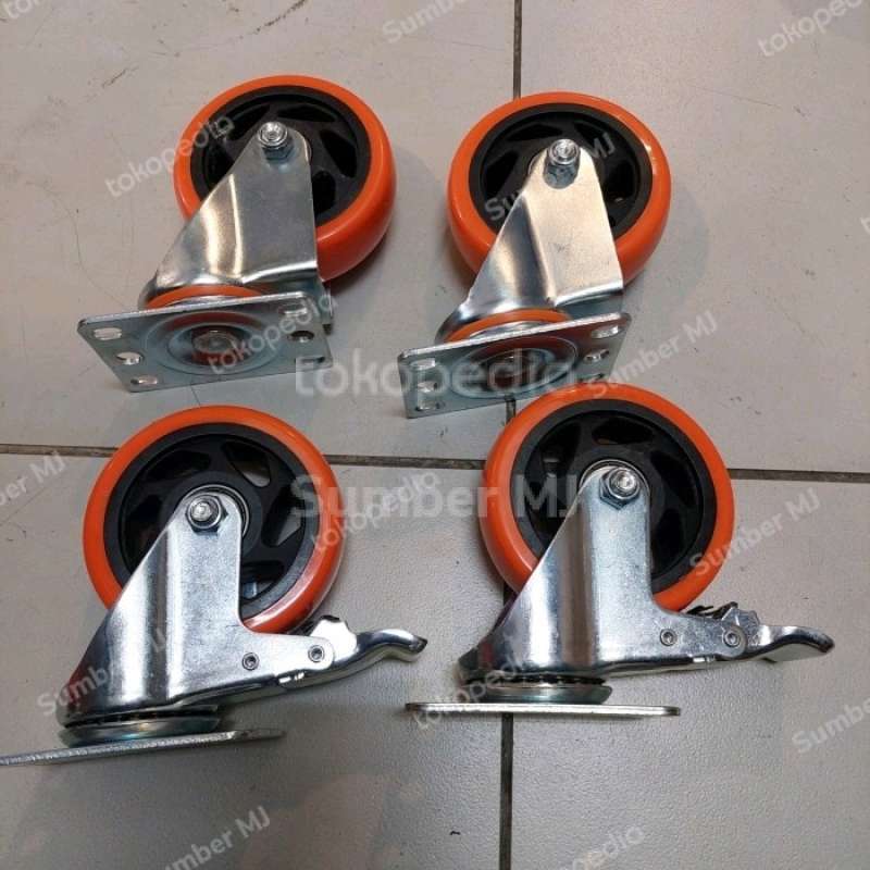 Promo Roda PU 4 inch 1 set 2 Rem dan 2 Hidup Diskon 23% di Seller ...