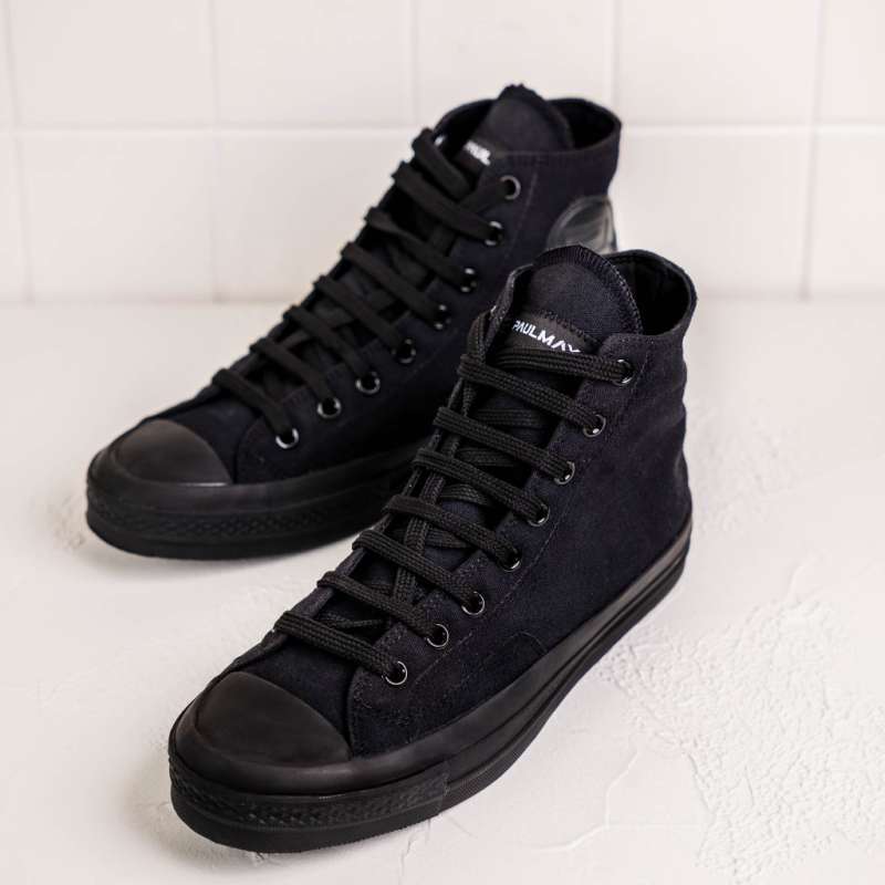 Promo Sepatu Sneakers Pria Sekolah Vintage High Classic Full Black ...