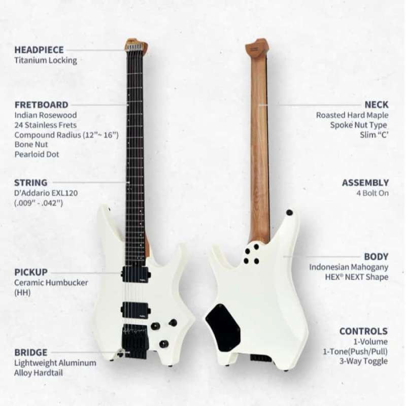 Jual Hex N400 Guitar Electric Headless Model White , Bmj Di Seller ...