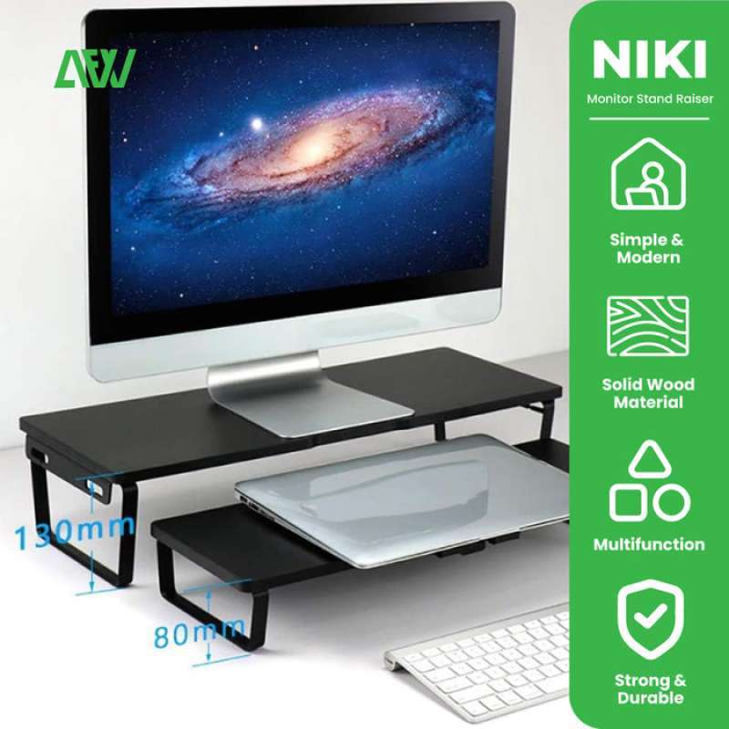 Jual Niki Deskmount Monitor Stand Kayu Minimalis Double Riser Stand Di ...