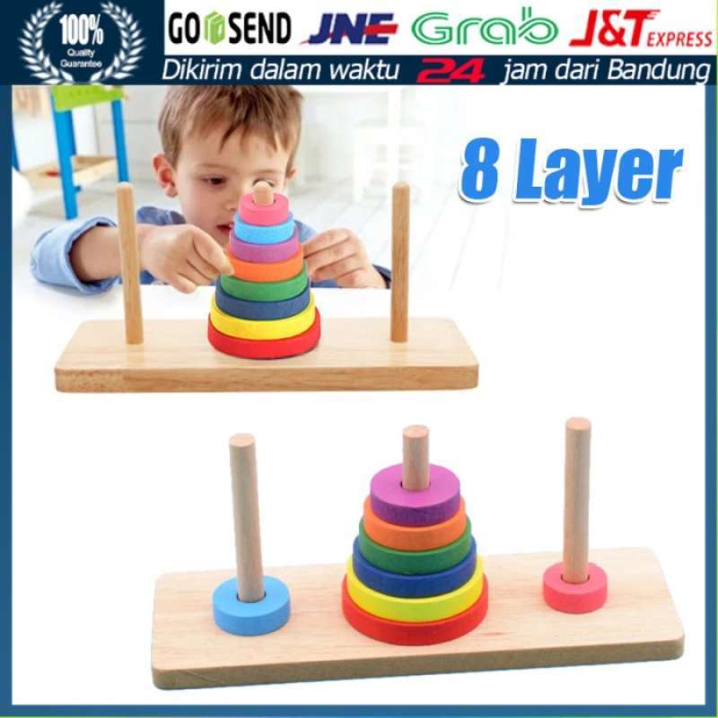 Jual Mainan Edukasi Anak Puzzle Hanoi Tower Rainbow Kayu Menara Hanoi ...